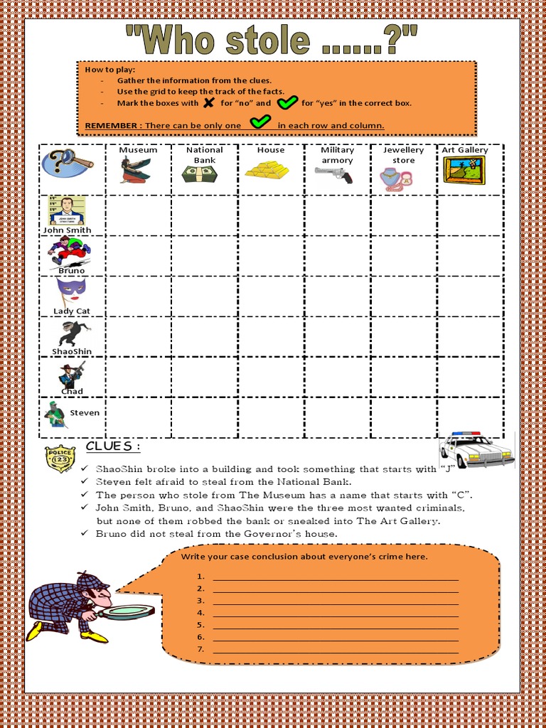 Who Stole Mystery - Esl Game | PDF