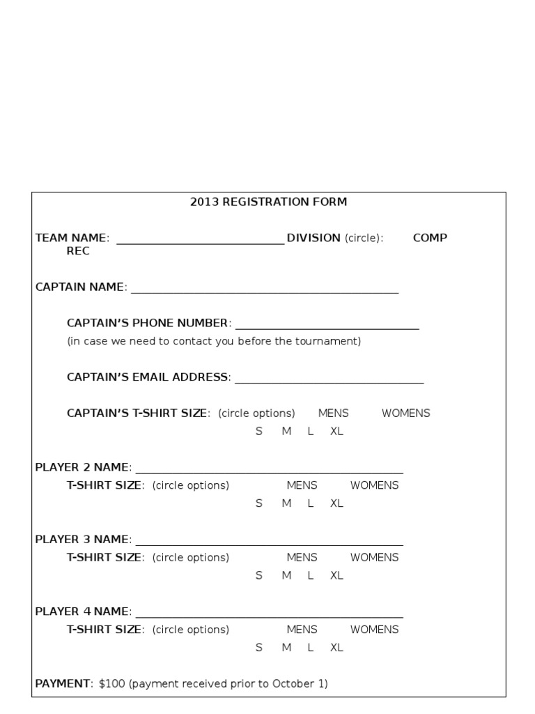 2013 Team Registration Form | PDF | Career & Growth | Business