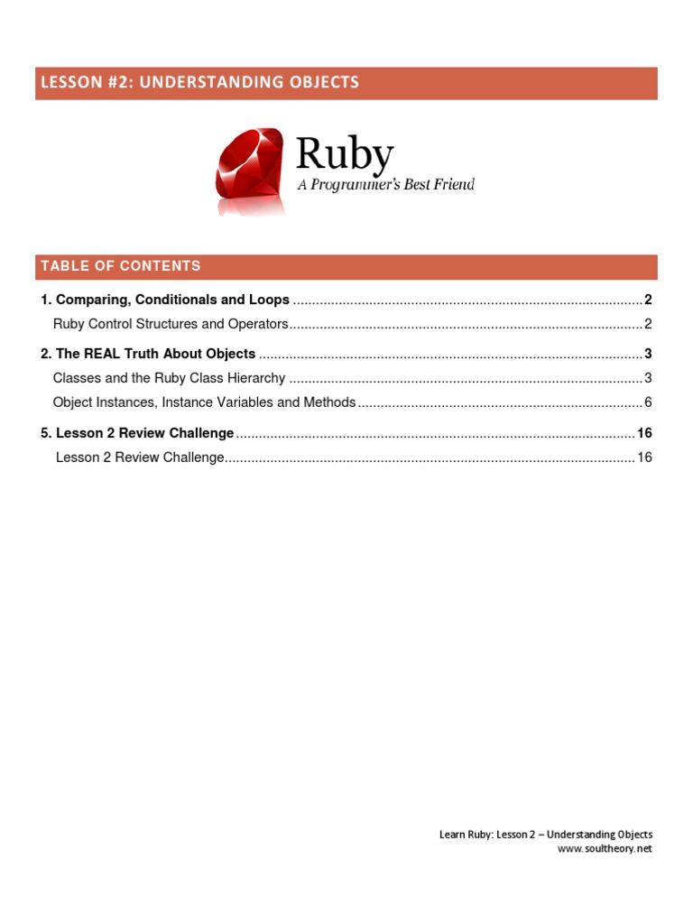 Learn Ruby Lesson 2 Understanding Objects Pdf Control Flow