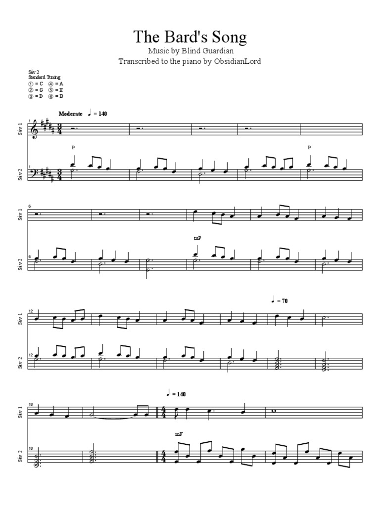 Blind Guardian - The Bard's Song | PDF | Musical Compositions | Musicology