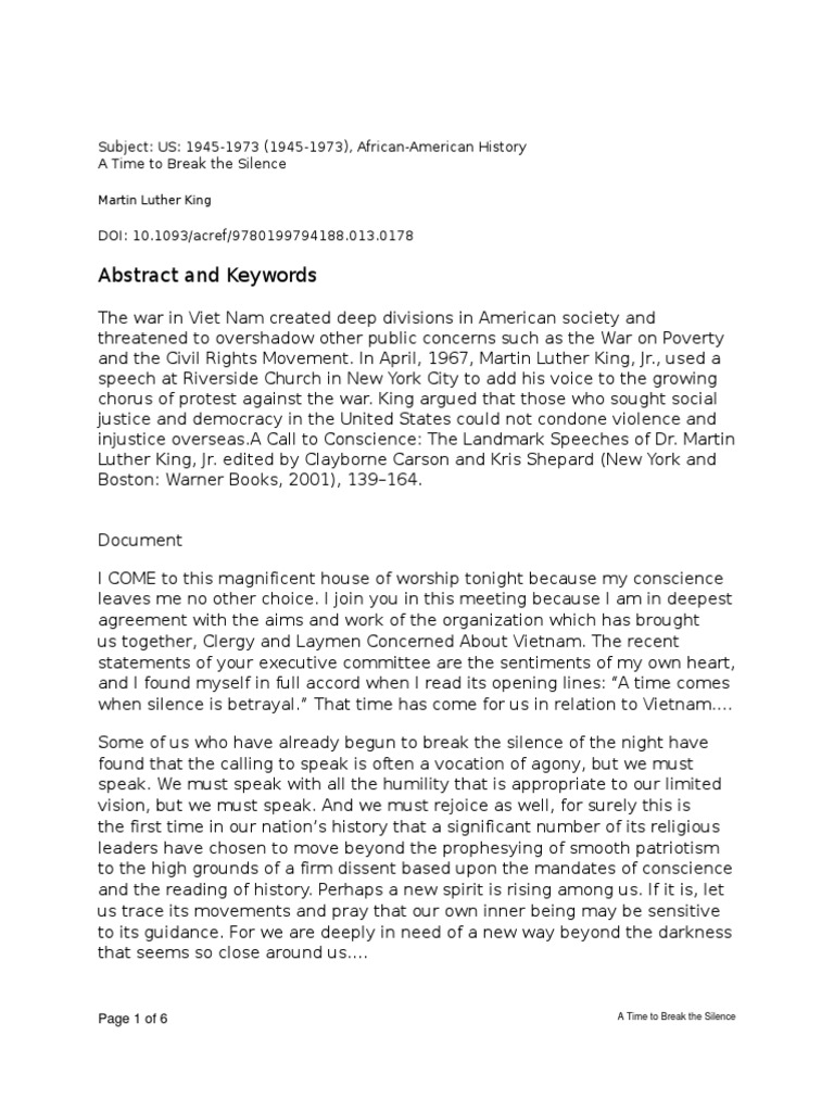 10a. Mlk.a Time To Break The Silence | PDF | Martin Luther King Jr ...