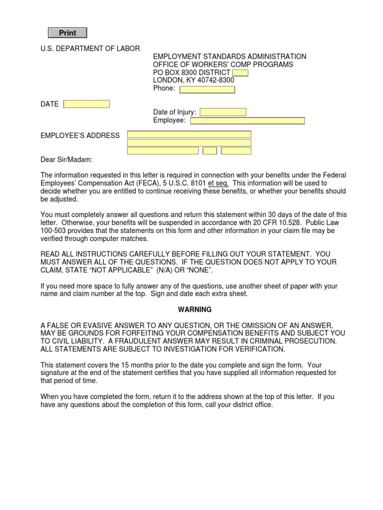 Department of Labor: Ca-1032 | United States Department Of Veterans ...