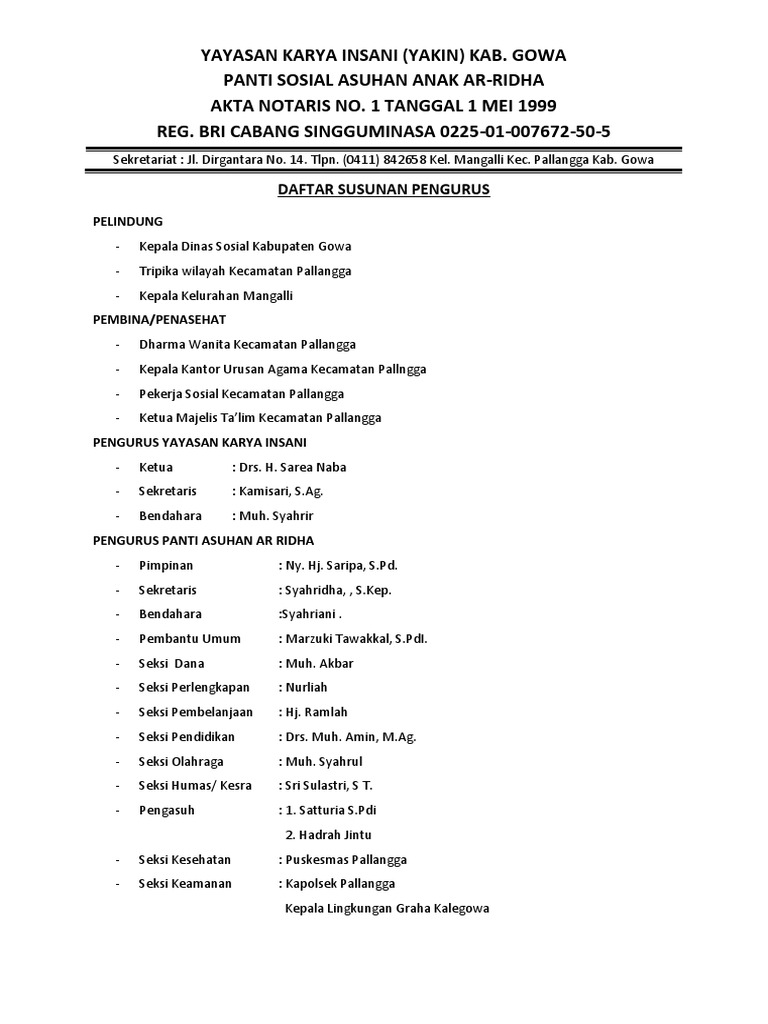 Daftar Susunan Pengurus | PDF