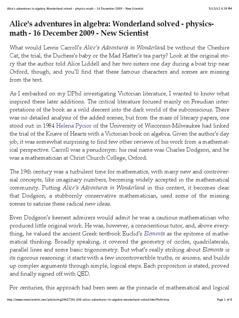 Alice's Adventures in Algebra: Wonderland Solved - Physics-Math - 16 ...