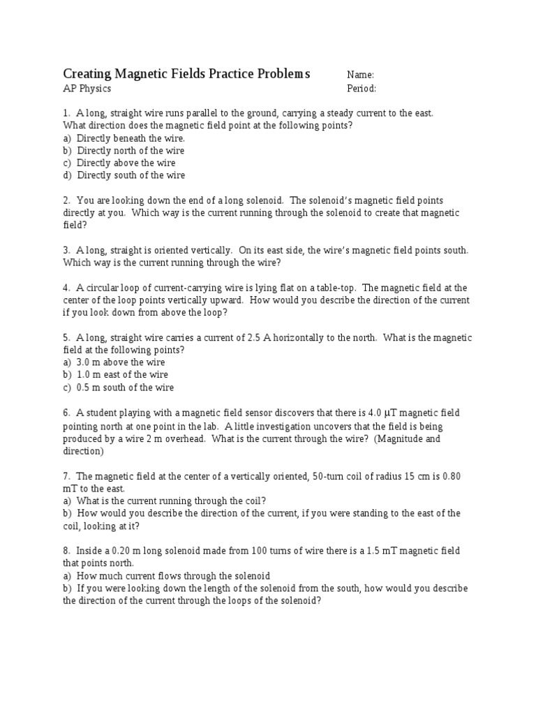 Magnetic Fields Practice Problems | Download Free PDF | Magnetic Field | Magnetism