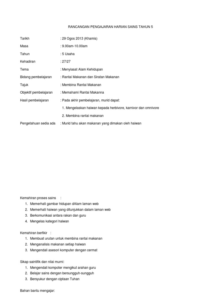 RPH Sains Tahun 5 | PDF