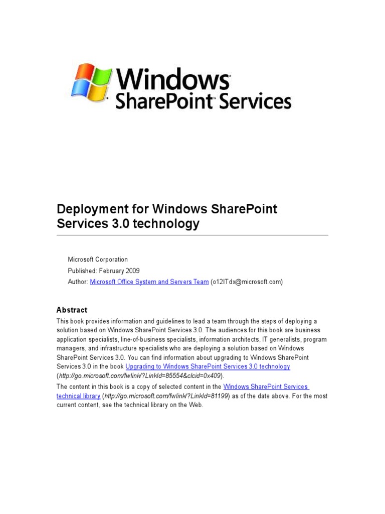 Deploy Windows Sharepoint Services 3.0 | PDF | Share Point | Microsoft Windows