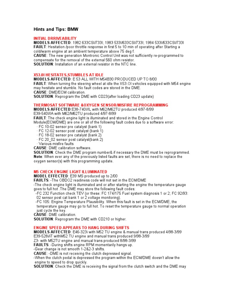 BMW Hints and Tips | PDF | Throttle | Automotive Technologies