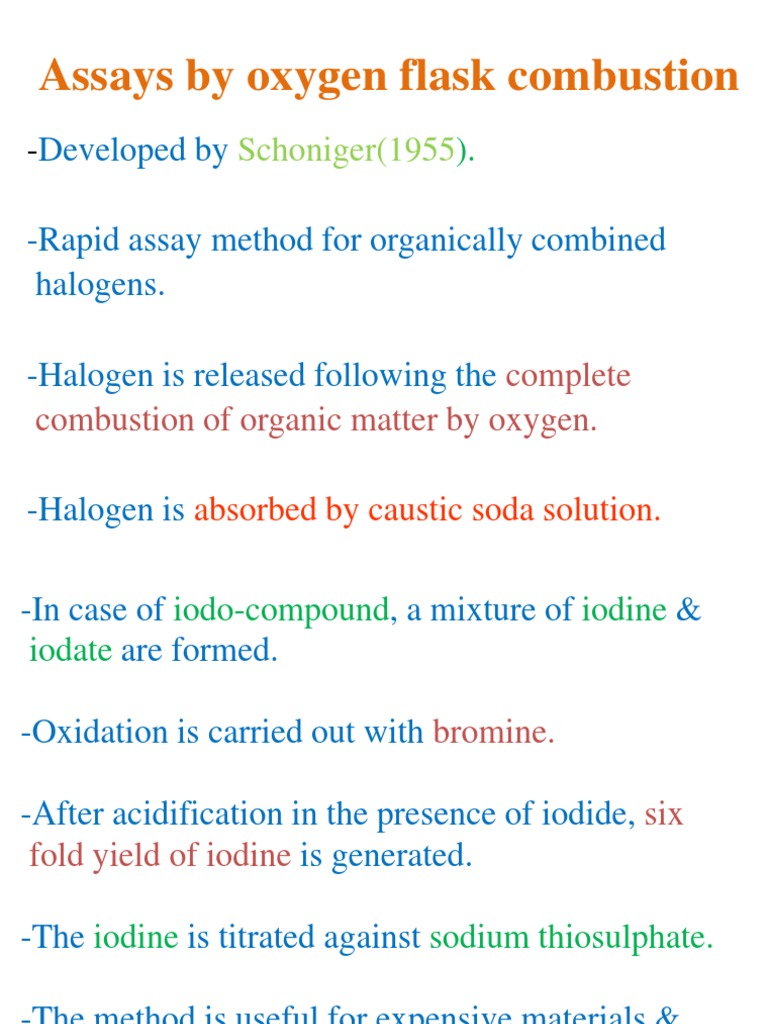 Pharmacopoeial Assays For Quality. Oxygen Flask Method | PDF | Iodine ...