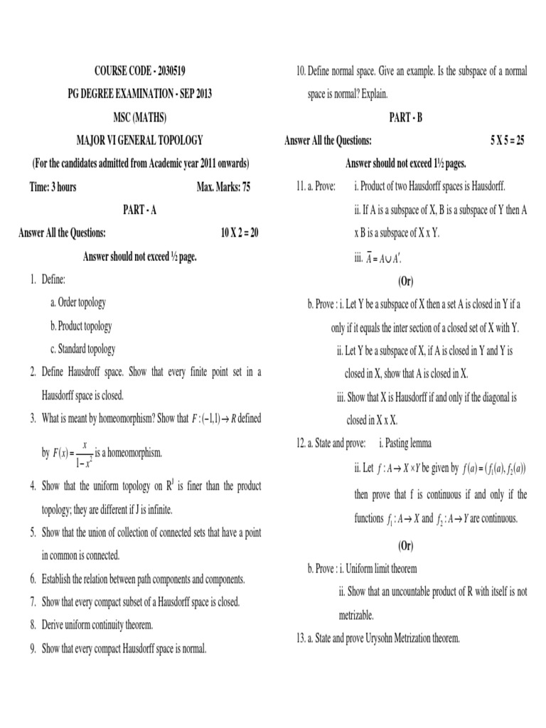 MSC Maths | PDF | Compact Space | Topological Spaces