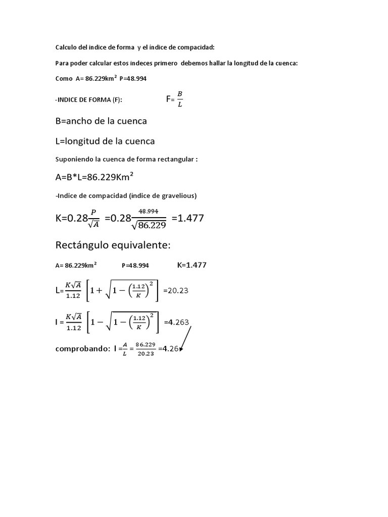 Calculo Del Indice de Forma y El Índice de Compacidad | PDF | Métodos y ...