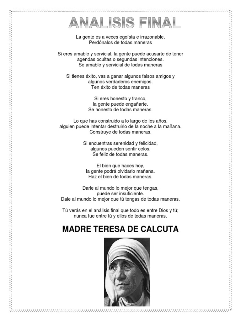 Análisis Final de Madre Teresa | PDF | Crecimiento personal y ...