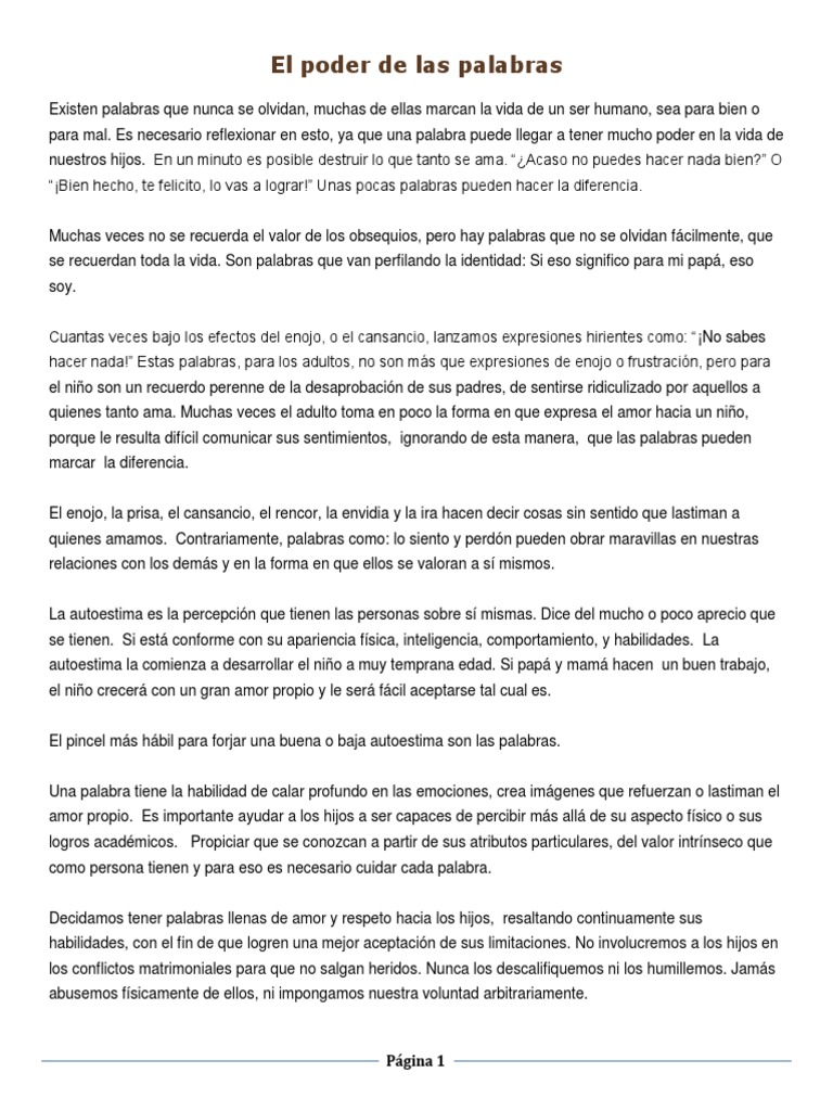 El Poder de Las Palabras | PDF | Autoestima | Ira