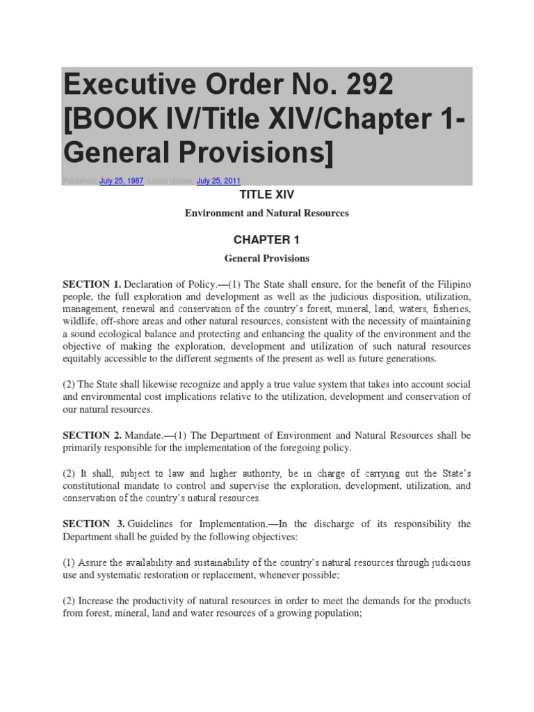 Executive Order No. 292 (BOOK IV/Title XIV/Chapter 1-General Provisions ...