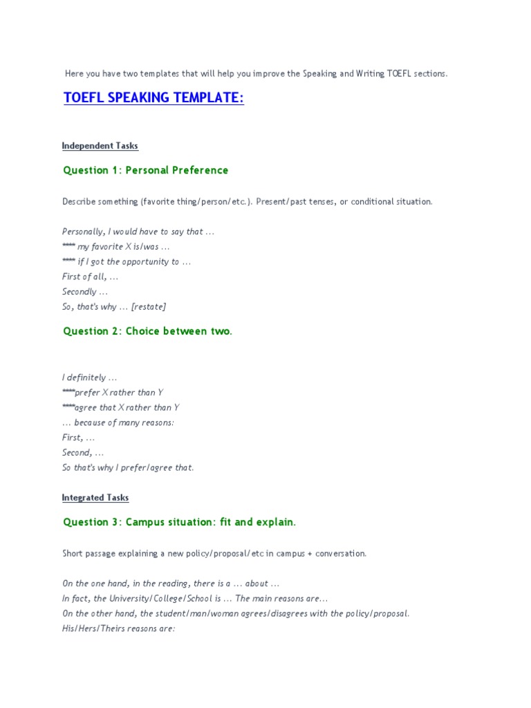 TOEFL Speaking and Writing Templates | PDF | Argument | Lecture