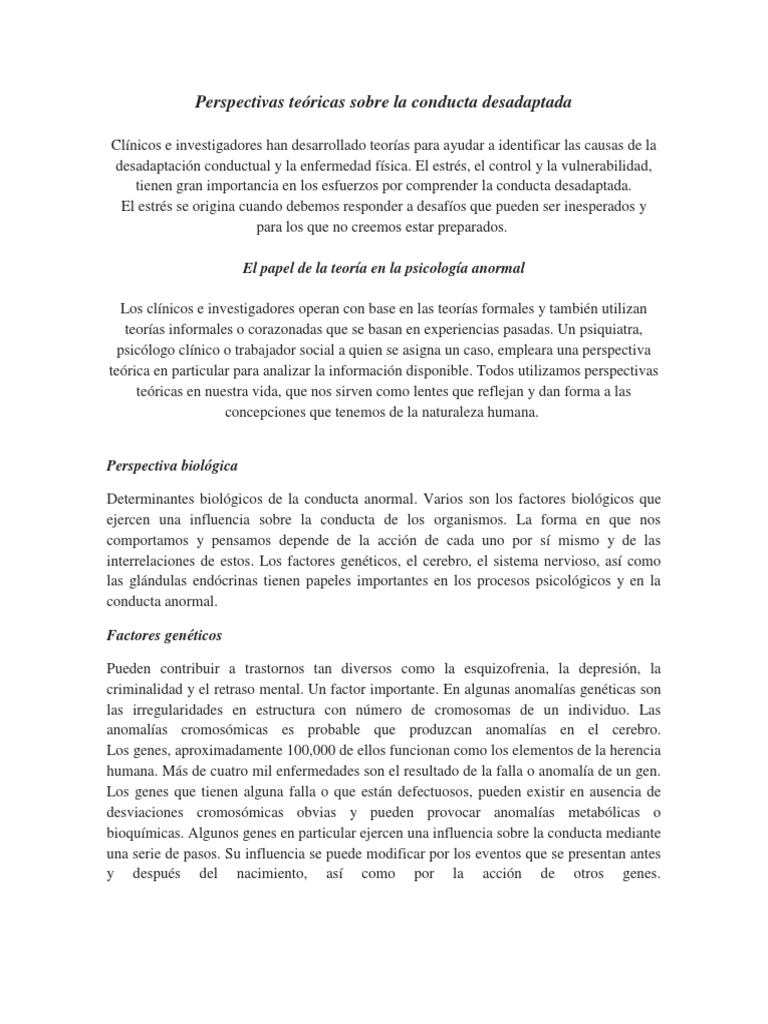 Perspectivas Teóricas Sobre La Conducta Desadaptada | PDF | Hormona ...