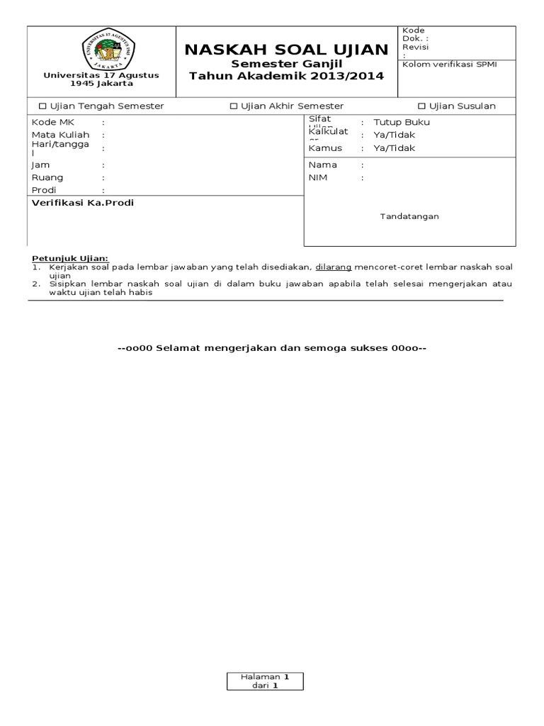 Template UJIAN | PDF