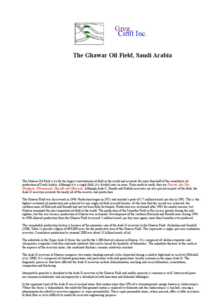 World's Largest Oil Field: The Ghawar Field in Saudi Arabia | PDF ...