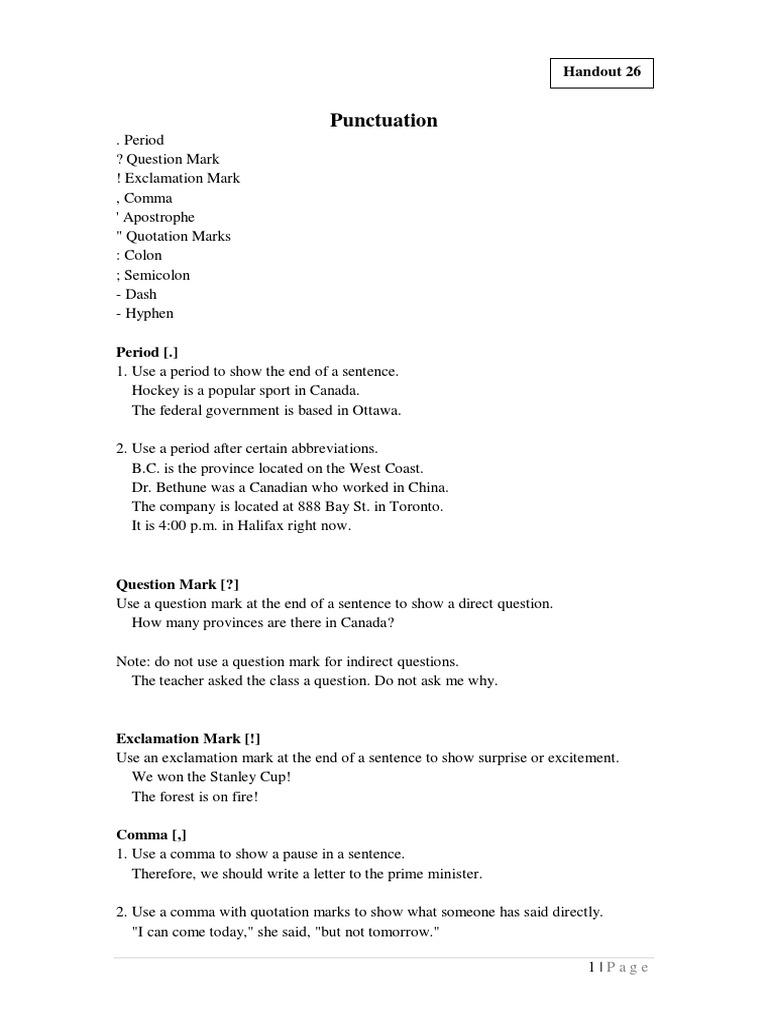 Punctuation - Handout 26 | PDF | Punctuation | Comma