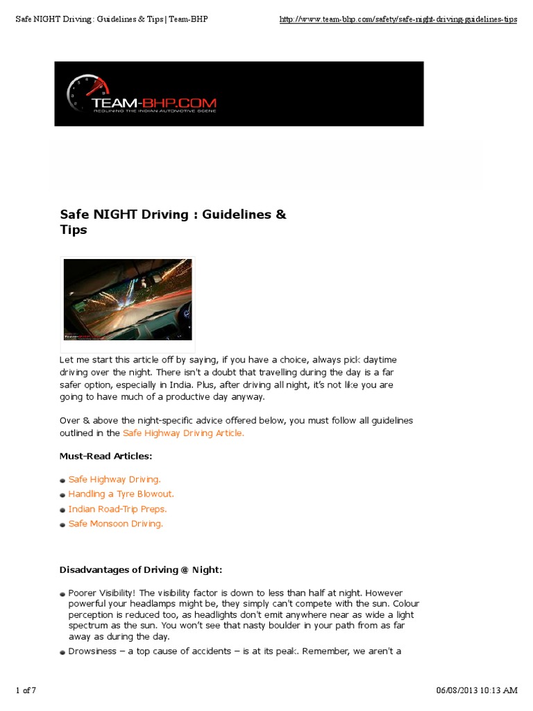 Safe NIGHT Driving - Guidelines & Tips - Team-BHP | PDF | Headlamp ...