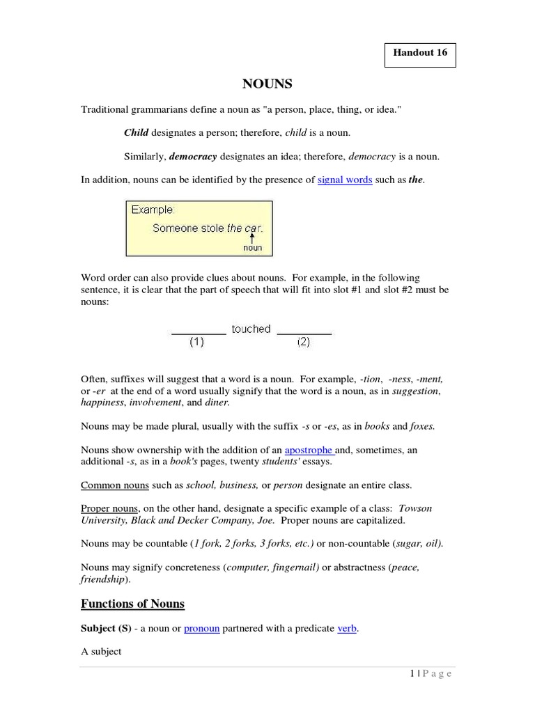 Noun Functions Explained | PDF | Noun | Object (Grammar)