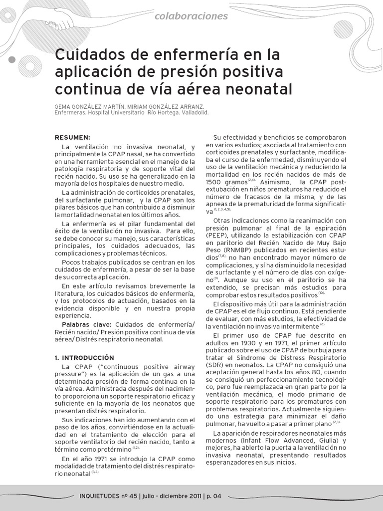 Cuidados de CPAP en Neonatos | PDF | Sistema respiratorio | Reanimación ...