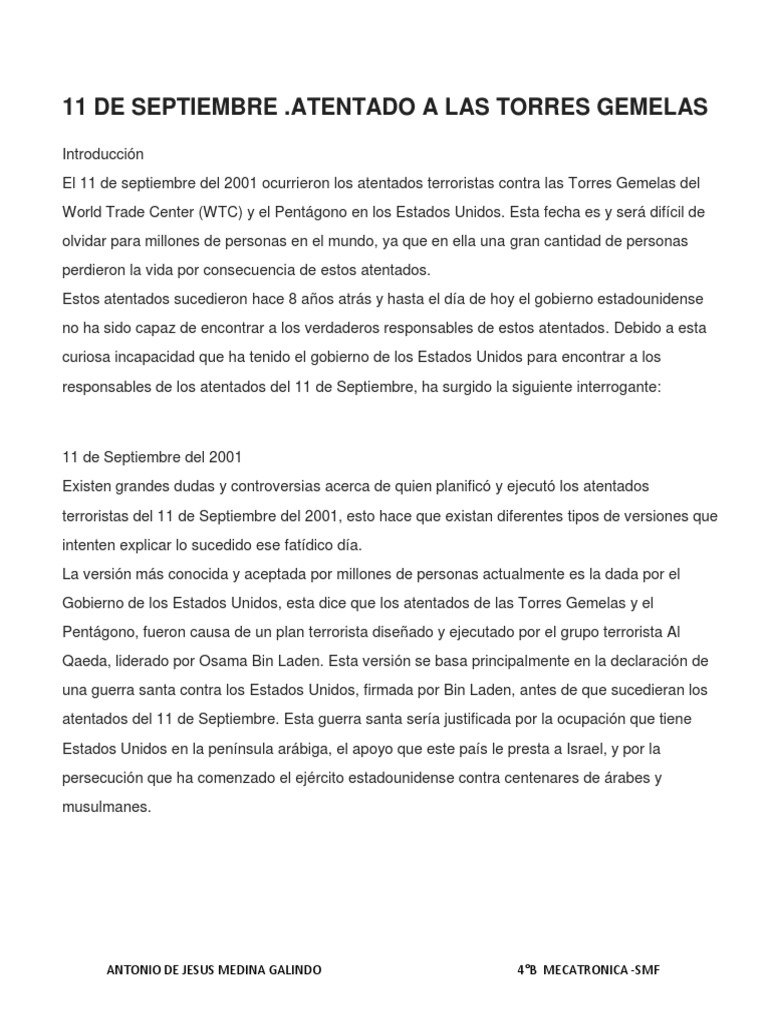 Atentados del 11-S: Causas y Consecuencias | PDF | Ataques del 11 de ...
