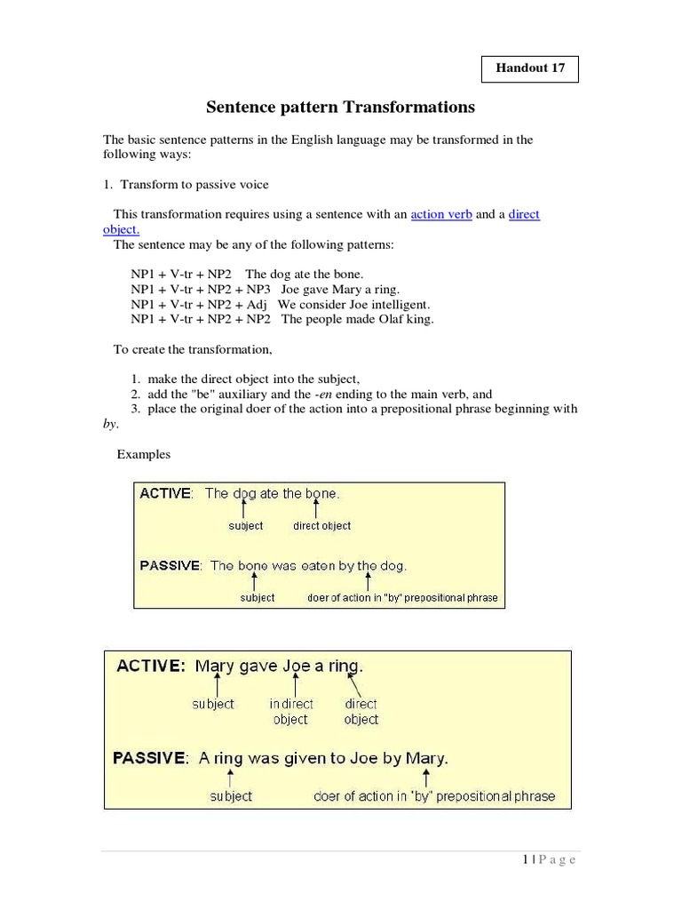 Sentence Pattern Transformations - Handout 17 | PDF | Verb | Philology
