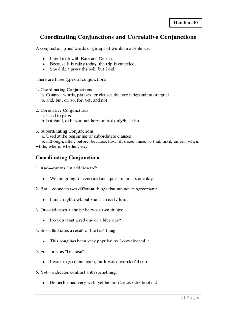 Coordinating Conjunctions and Correlative Conjunctions | PDF