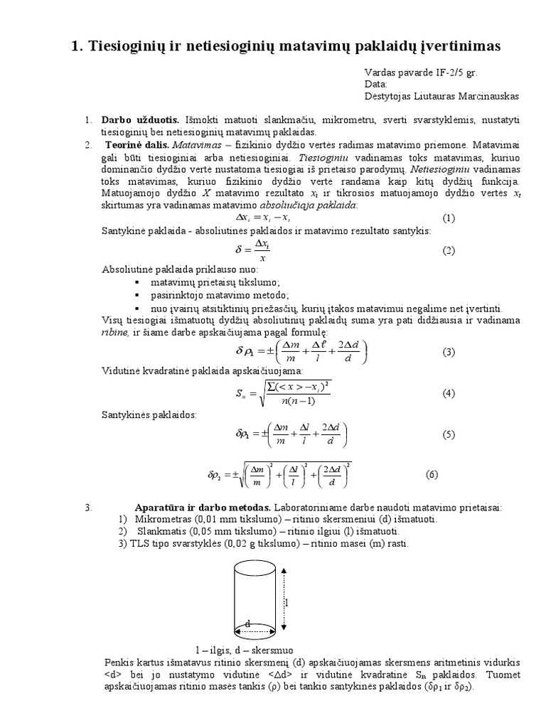 L1 Matavimo Paklaidu Ivertinimas - Ataskaita | PDF