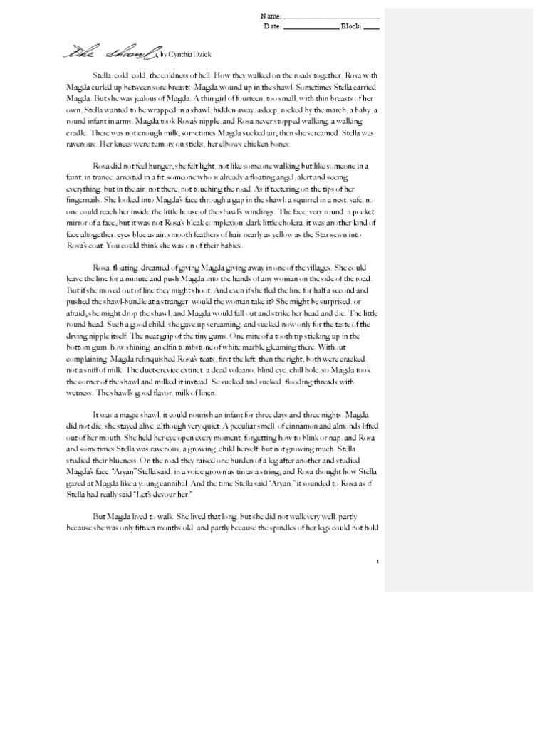Close Reading Annotations of The Shawl | Download Free PDF | Infants