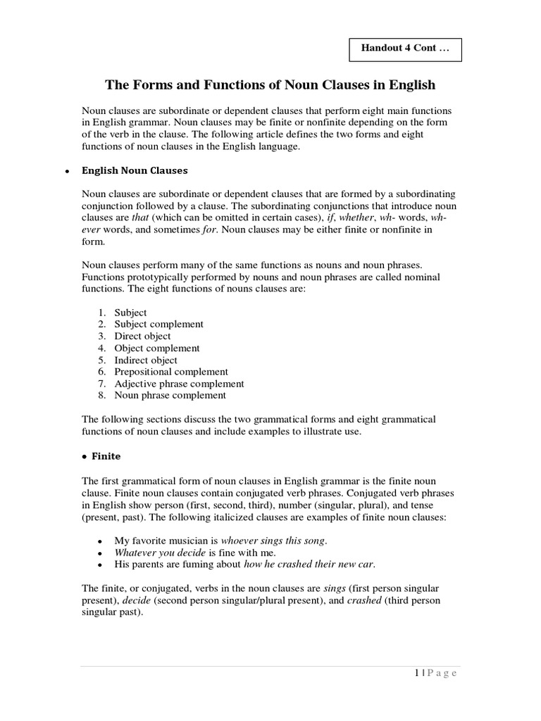 Functions of Noun Clauses Explained | PDF | Clause | Verb