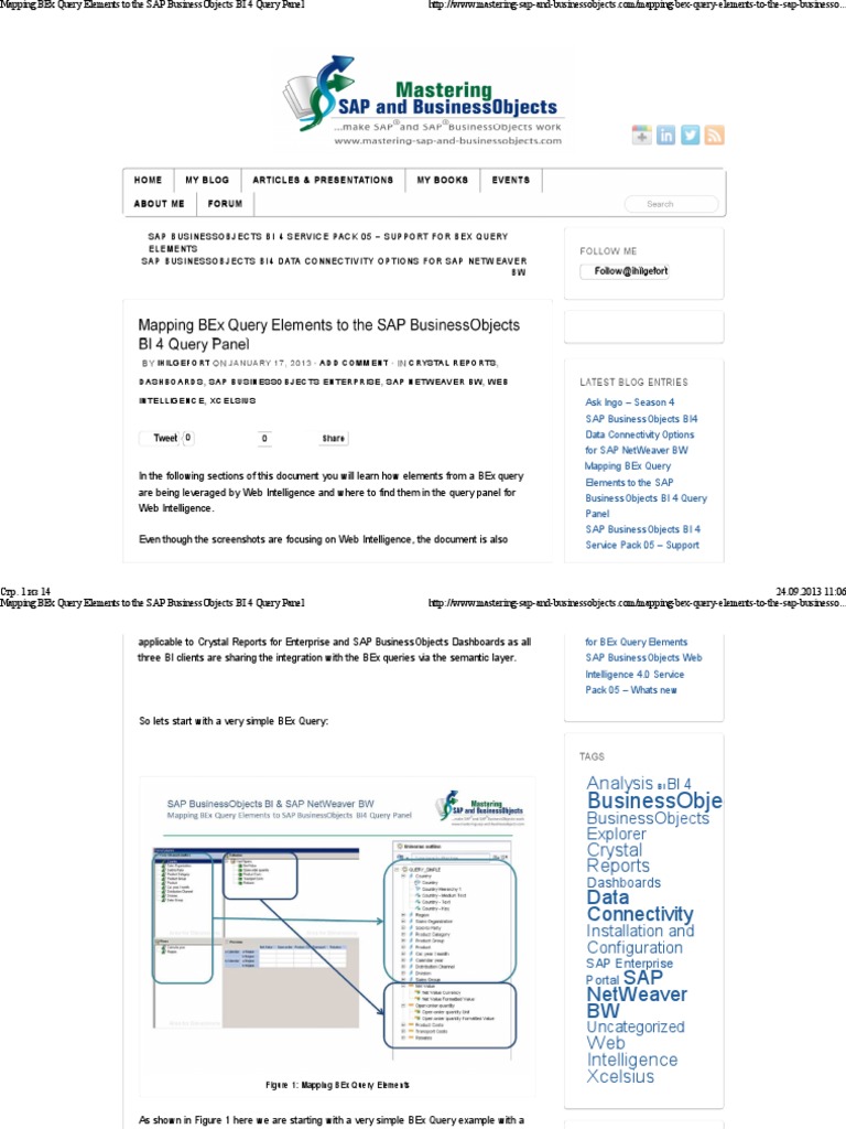 Mapping BEx Query Elements To The SAP BusinessObjects BI 4 Query Panel ...