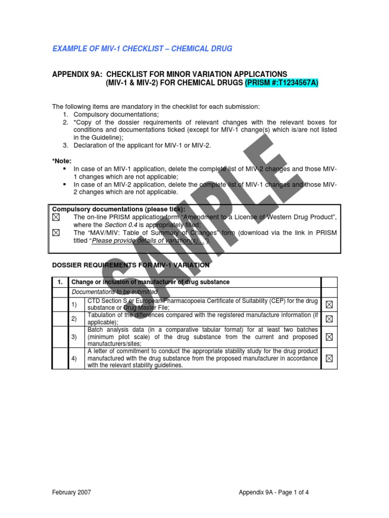 Appendix 9A: Checklist For Minor Variation Applications (MIV-1 & MIV-2 ...