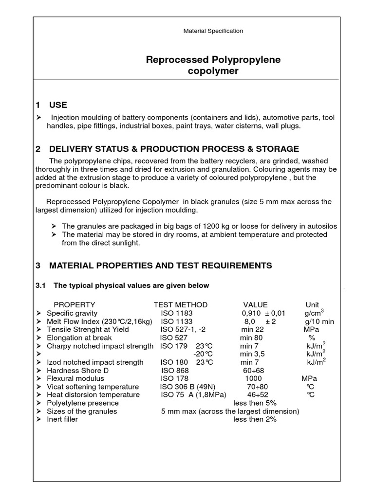 Reprocessed Polypropylene Copolymer | PDF | Extrusion | Building Materials