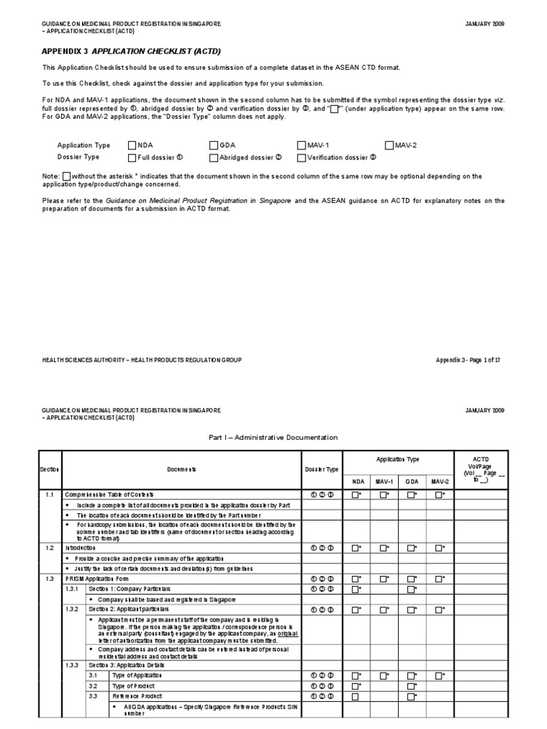 Application Checklist for Medicinal Product Registration in Singapore ...