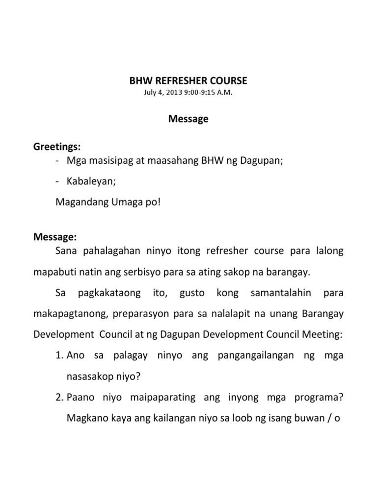 BHW Refresher Course | PDF