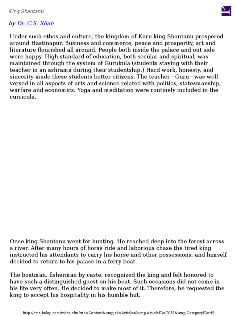 Dr. C.S. Shah: King Shantanu | PDF | Mahabharata | Vaishnava Texts