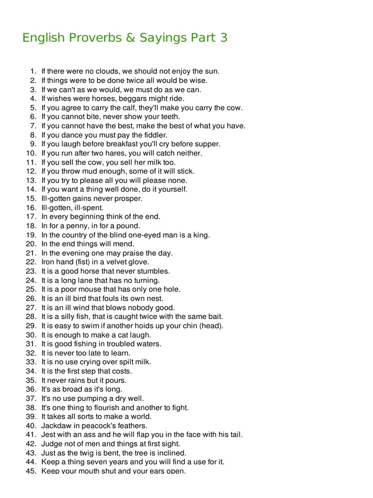 English Proverbs & Sayings Part 3 | PDF