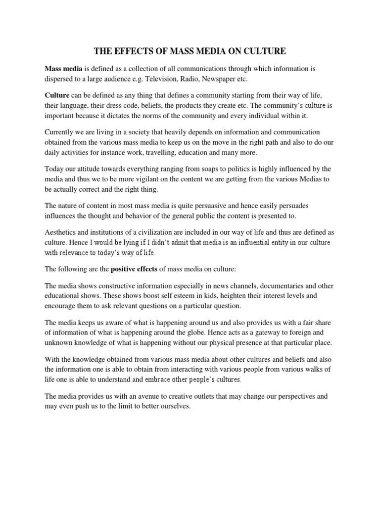 The Effects of Mass Media On Culture | PDF | Mass Media | Community