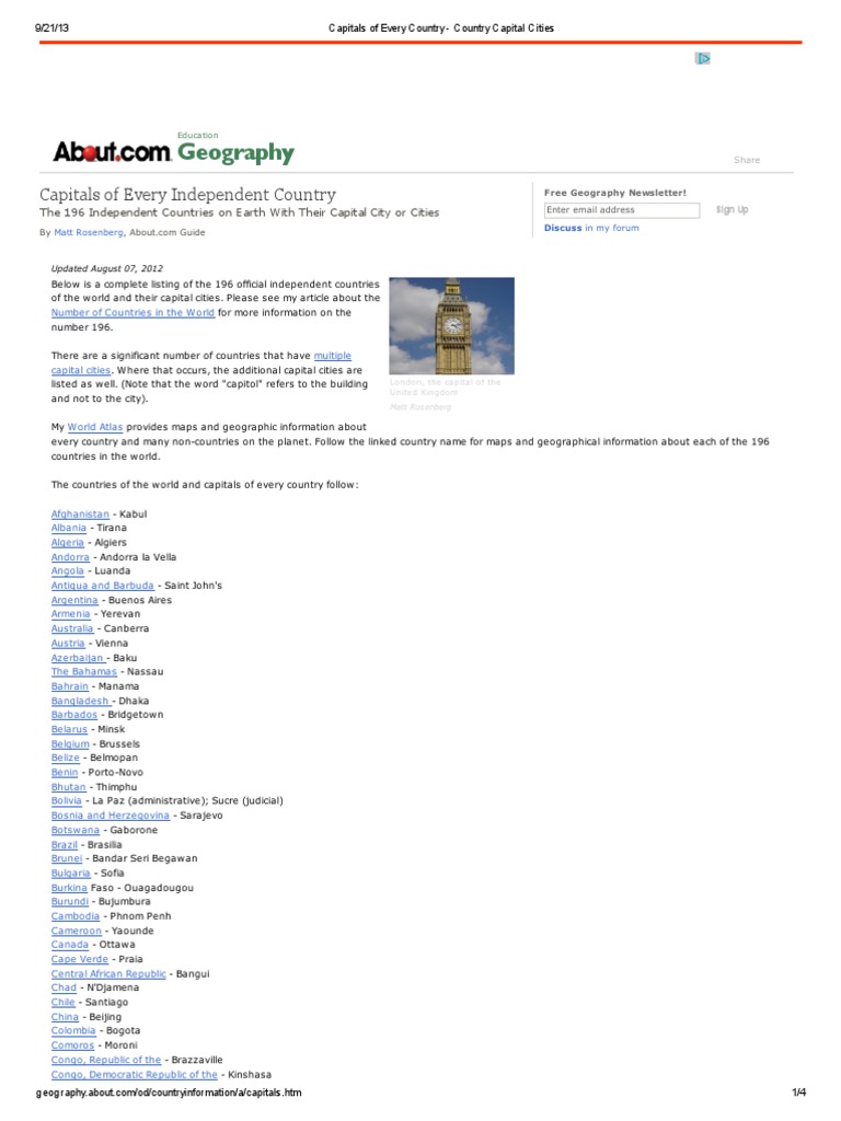 Capitals of Every Country - Country Capital Cities | Foreign Policy ...