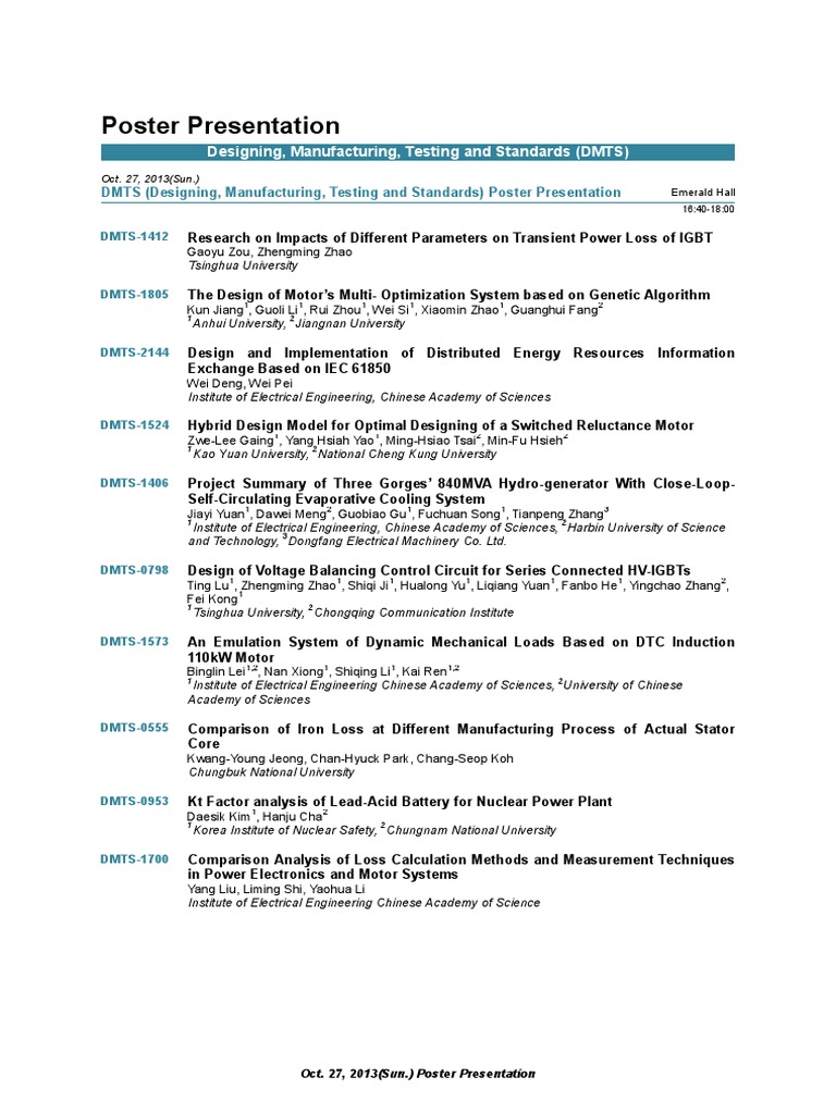 ICEMS 2013 Final Program Poster | PDF | Electric Motor | Electric Generator