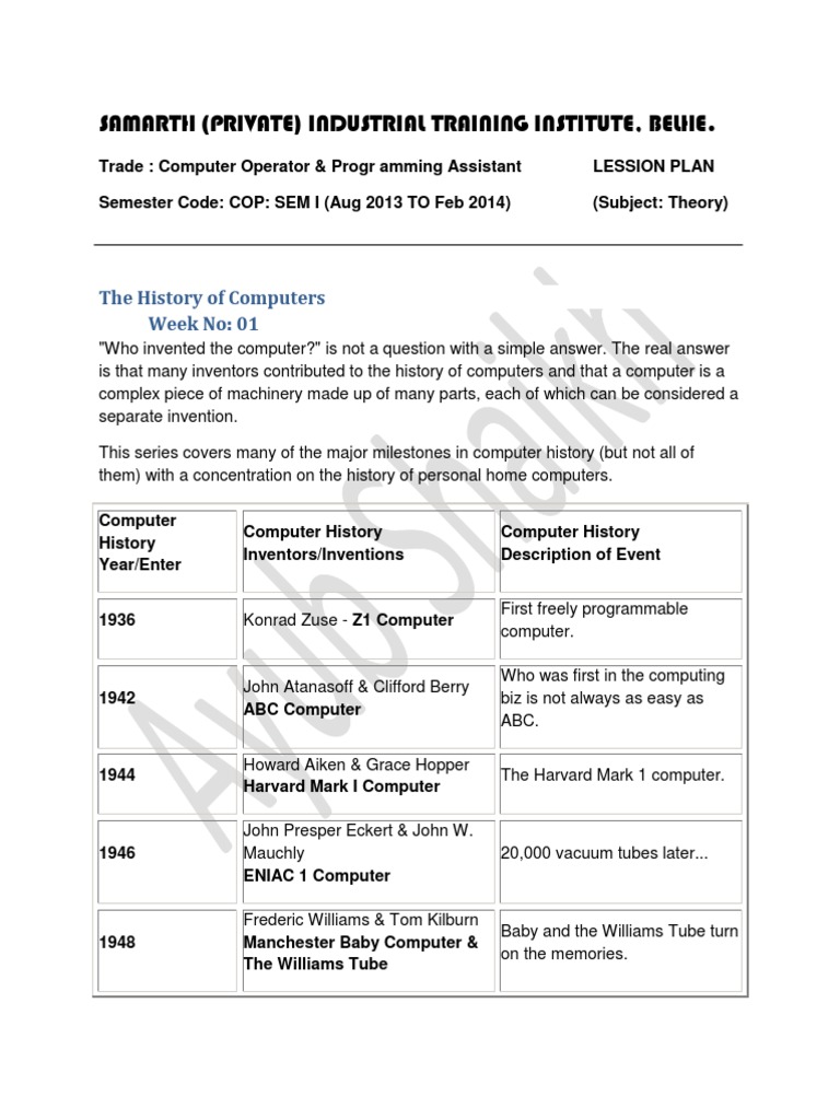 Lesson Plan Copa Theory Sem I | PDF | Central Processing Unit ...