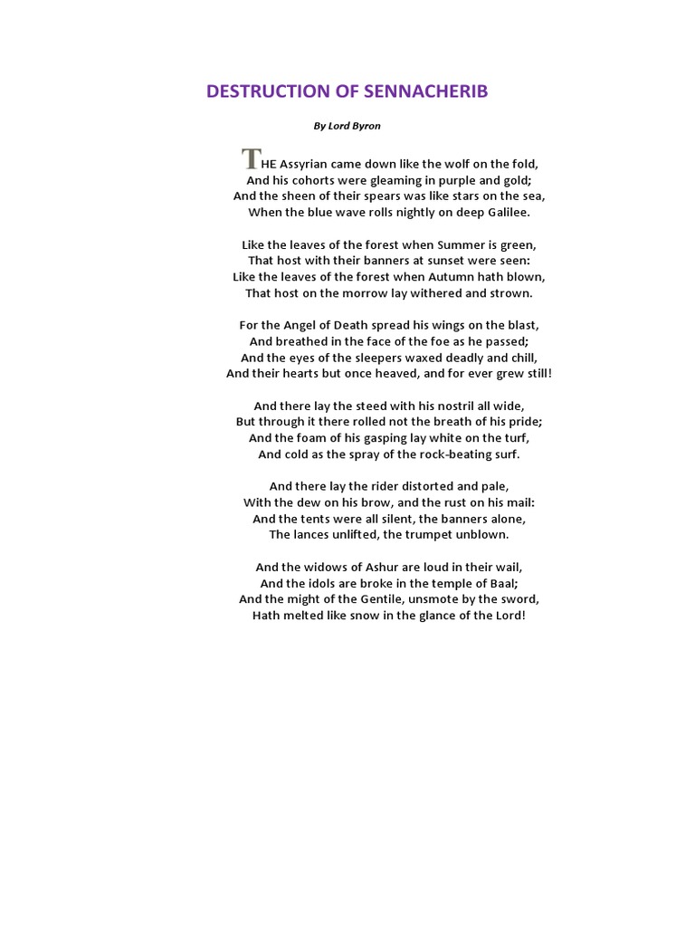Destruction of Sennacherib Poem | PDF