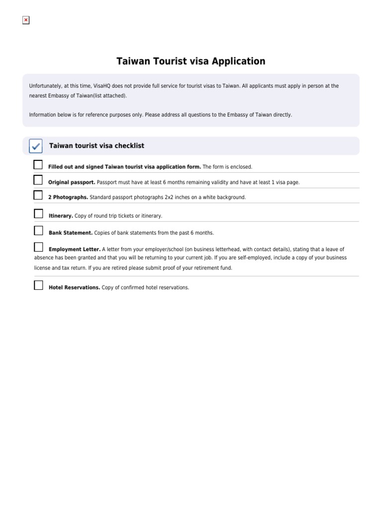 Taiwan Tourist Visa Application Guide | PDF | Travel Visa | Taiwan