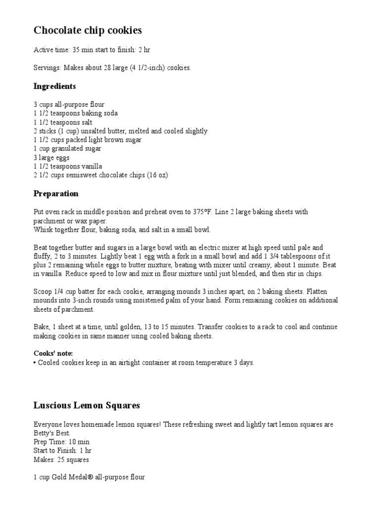 Homemade Chocolate Chip Cookie Recipe | PDF | Oatmeal | Cakes