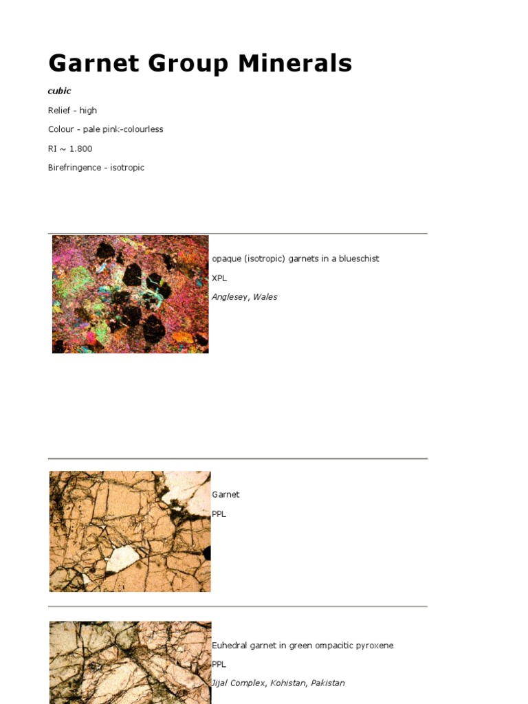 Garnet Group Mineral Characteristics | PDF