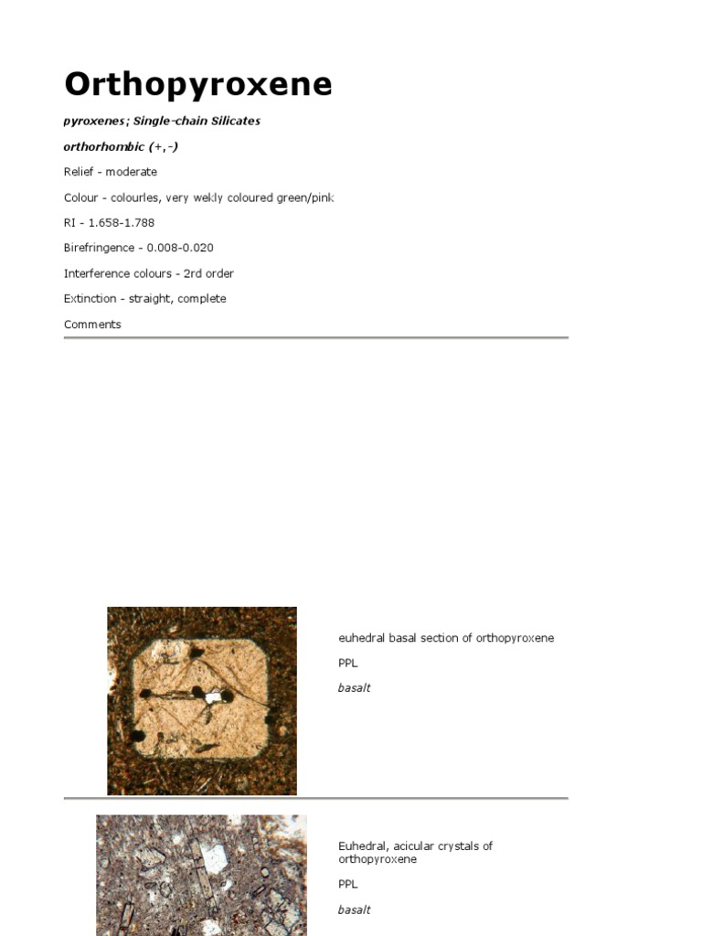 Orthopyroxene Characteristics in Basalt | PDF