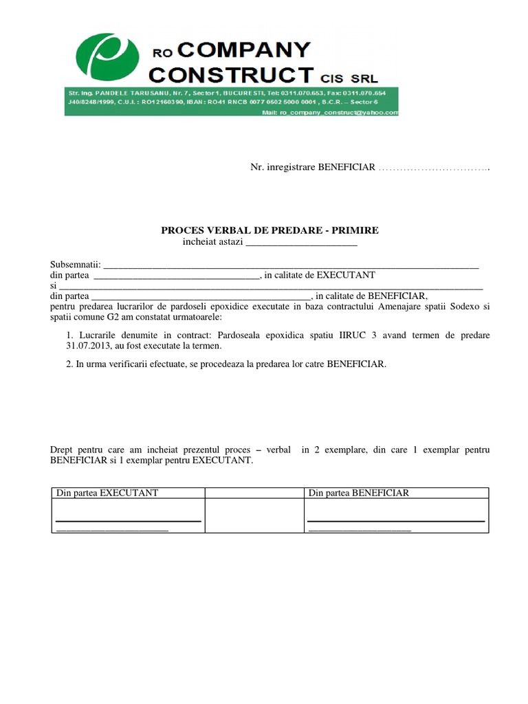 Proces Verbal Predare - Primire | PDF