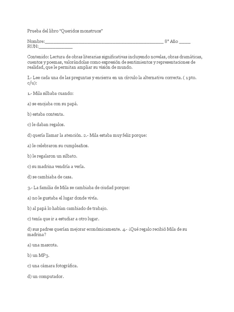 Prueba de lectura: "Queridos monstruos" | PDF | Ocio